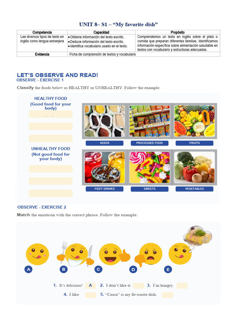 Let'S Observe and Read!: UNIT 8 - S1 - "My Favorite Dish" | Download ...