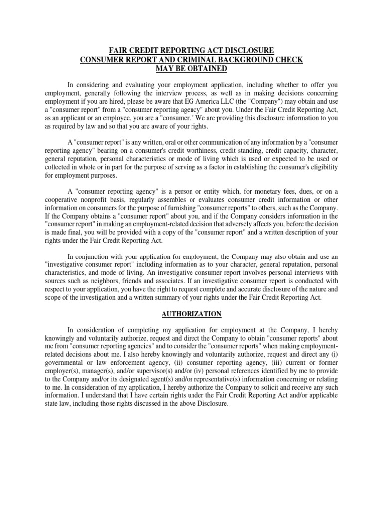 All States Federal FCRA Disclosure and Authorization | PDF