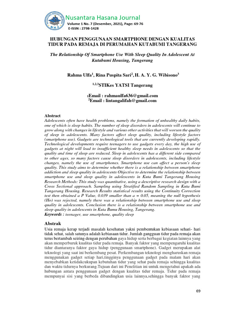 Rahma Ulfa Rina Puspita Sari H. A. Y. G. Wibisono 69 76 | PDF | Adolescence | Sleep