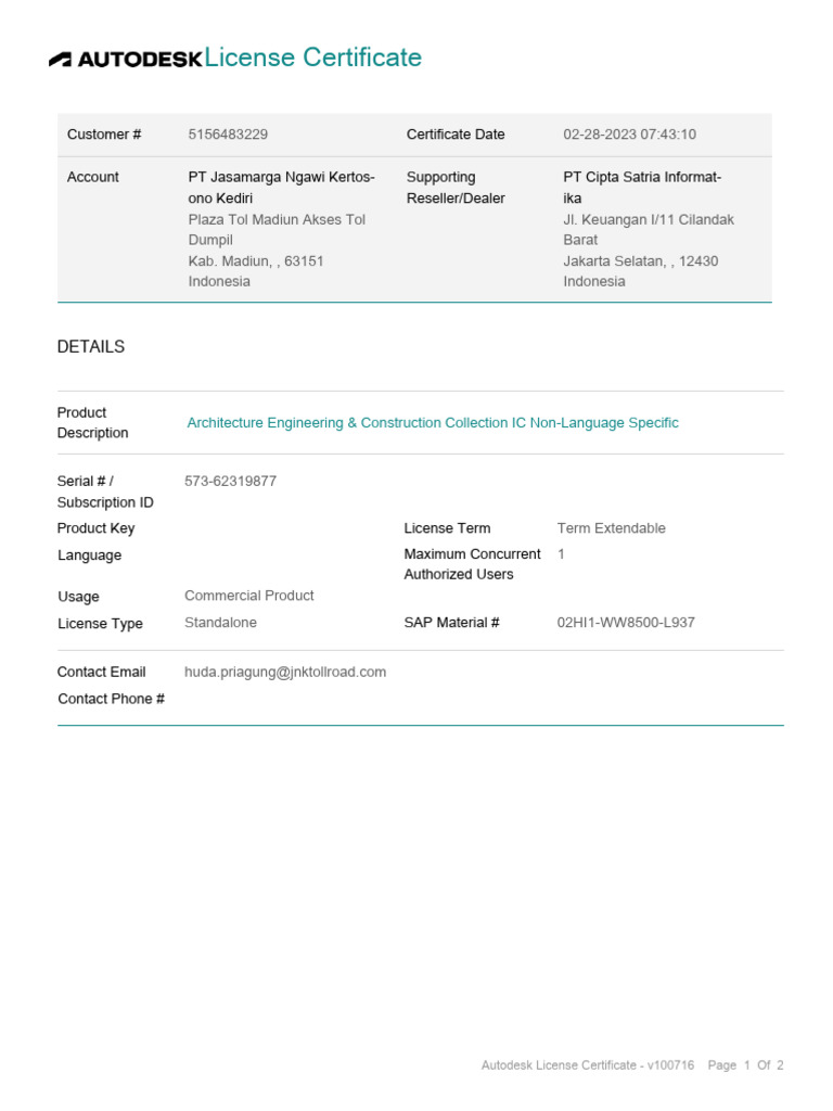 ECC LicenseCertificate 573-62319877 | PDF | Autodesk | Software