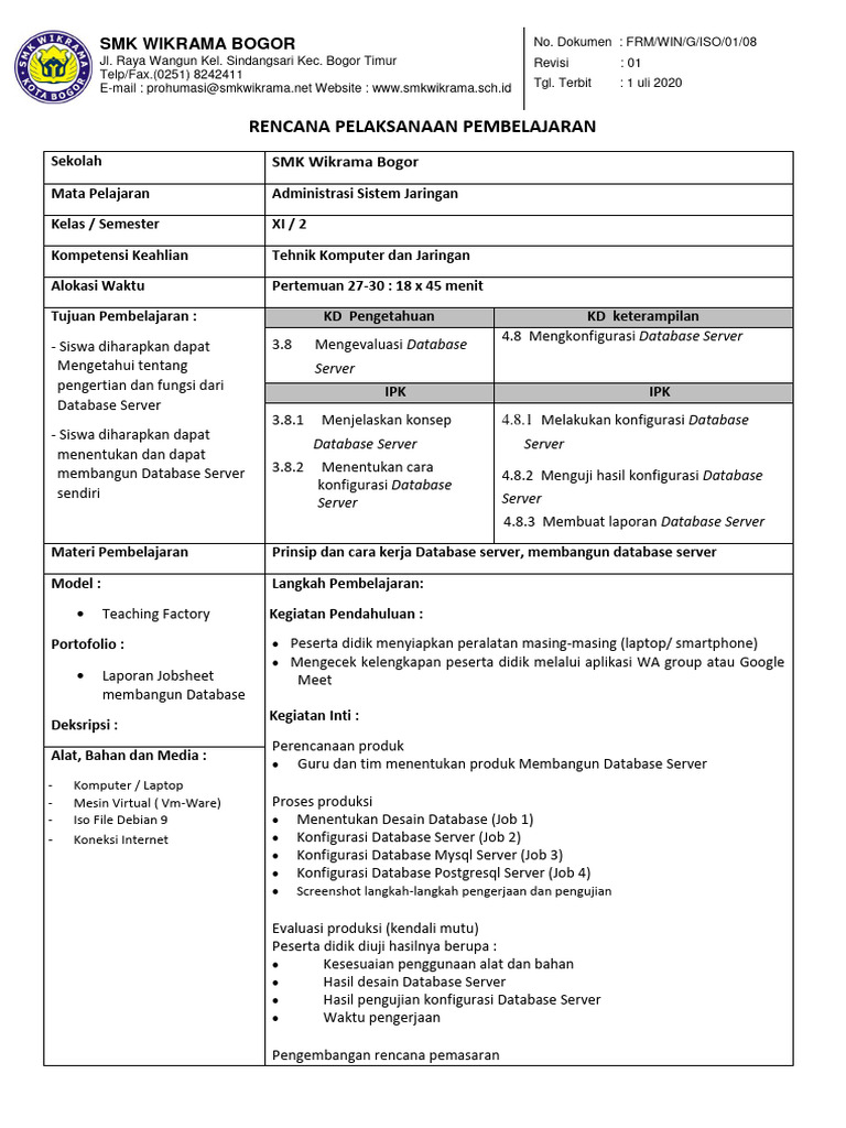 RPP TKJ Xi Asj Database Server | PDF