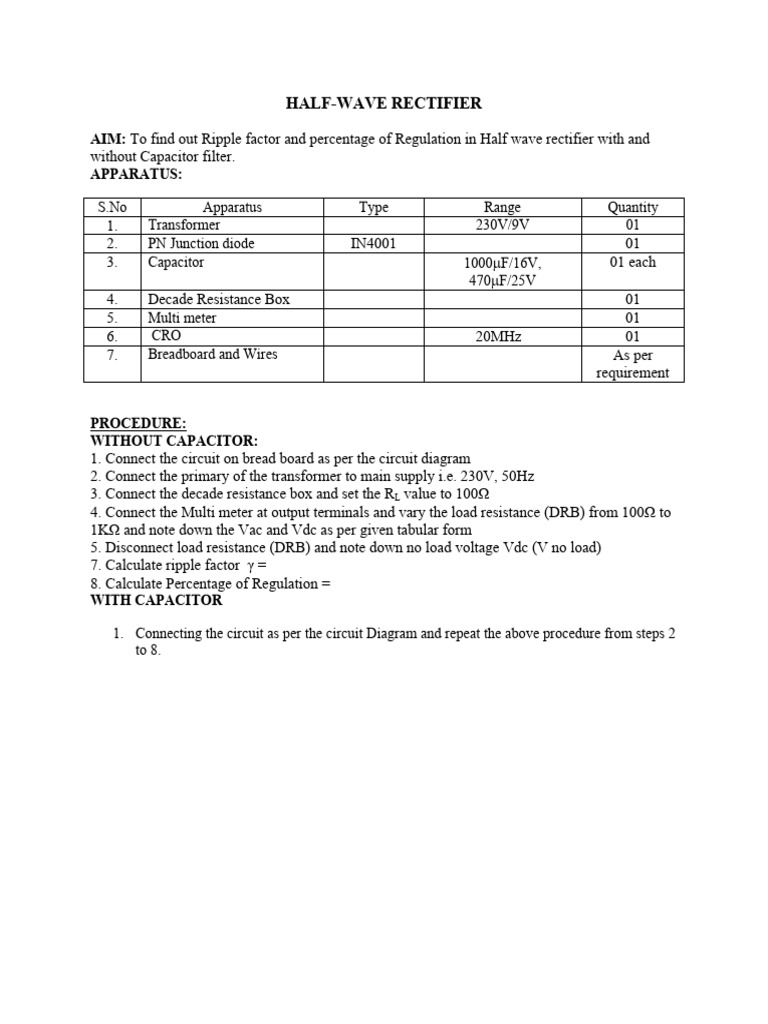 Exp 3 - Half Wave Rectifier | Download Free PDF | Rectifier | Capacitor