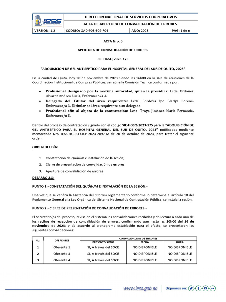 5 Acta de Apertura Convalidacion de Errores 175 Signed Signed Signed Signed | PDF | Gobierno
