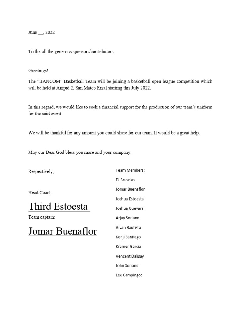 Solicitation Letter For Basketball | PDF