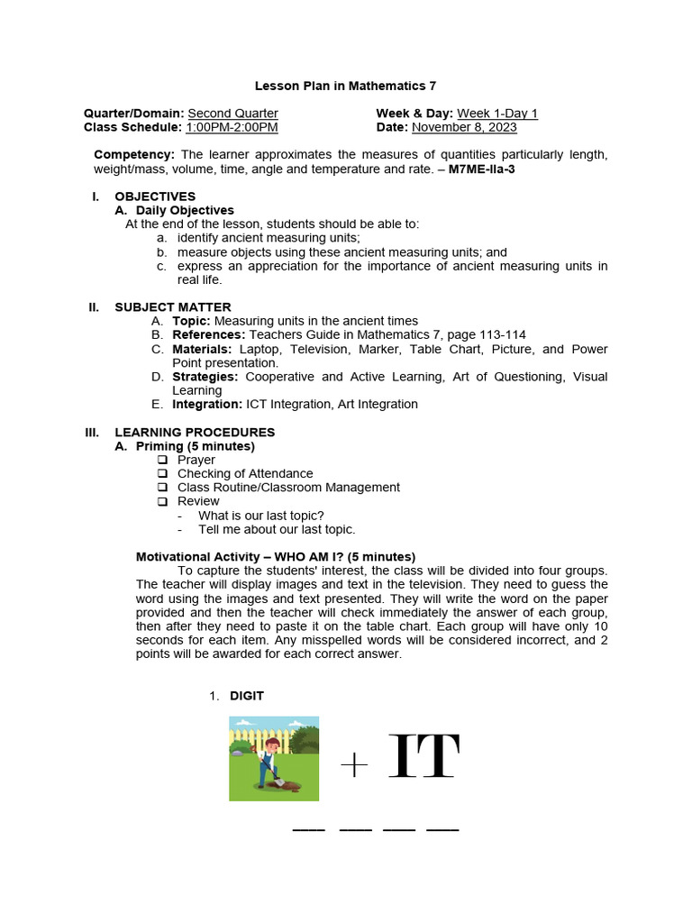 Demo - Lesson Plan - Math 7 - Final | Download Free PDF | Lesson Plan ...