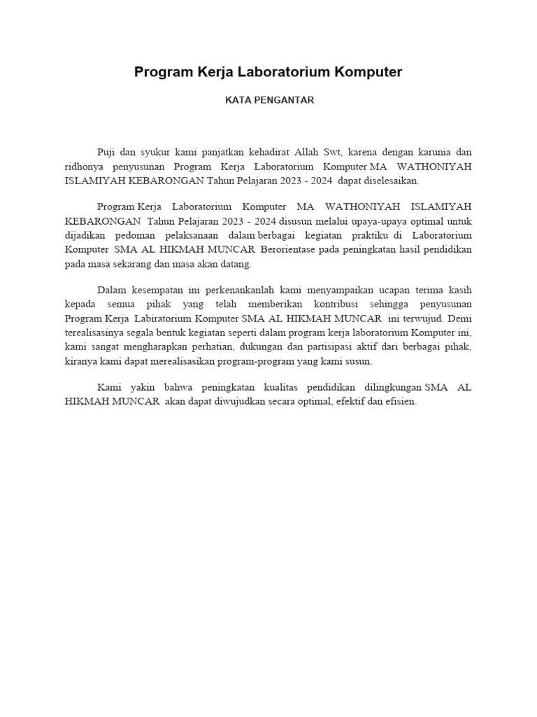 Program Kerja Laboratorium Komputer | PDF