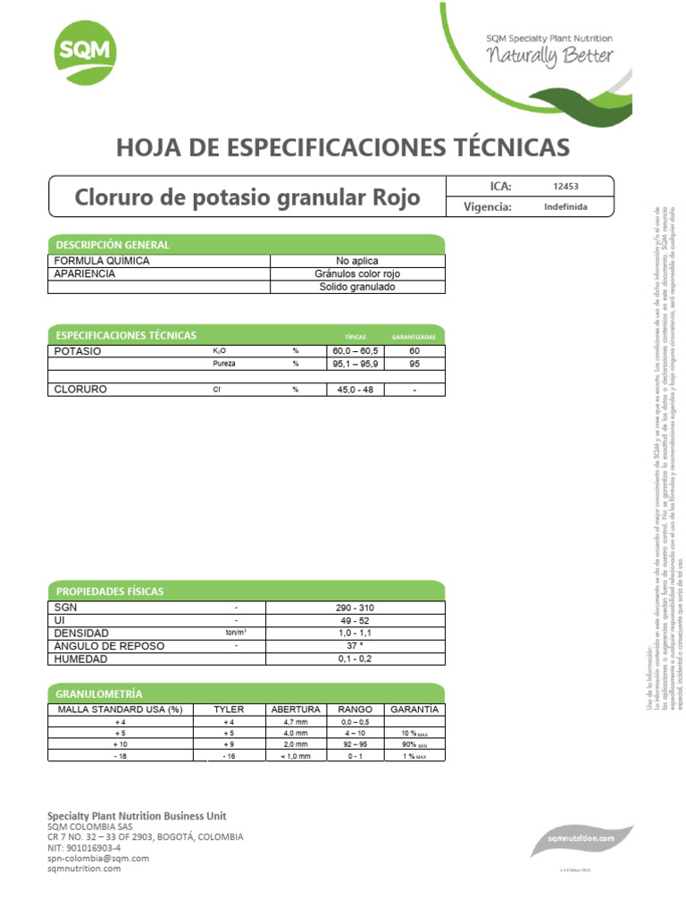 PDS Cloruro de Potasio Granular Rojo | PDF