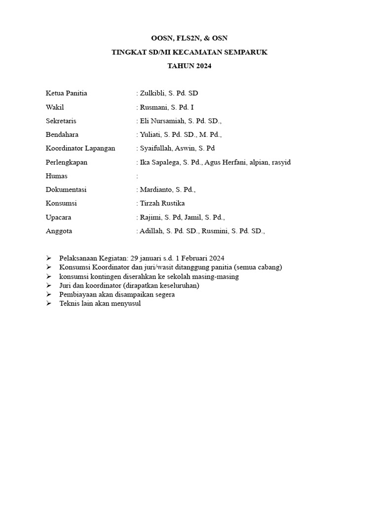 Rekap Rapat Persiapan O2sn Fls2n Osn (20 November 2023) | PDF