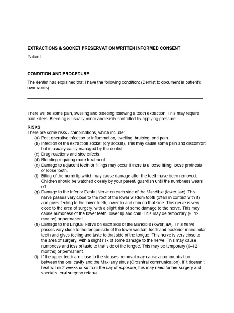 Tooth Extraction MOS Consent Form 1 | PDF | Medical Specialties | Dentistry