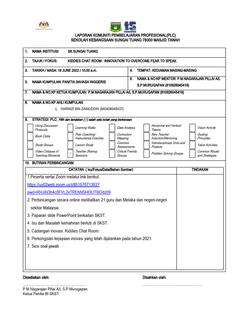 Borang PLC1 Panitia BI TS25 | PDF