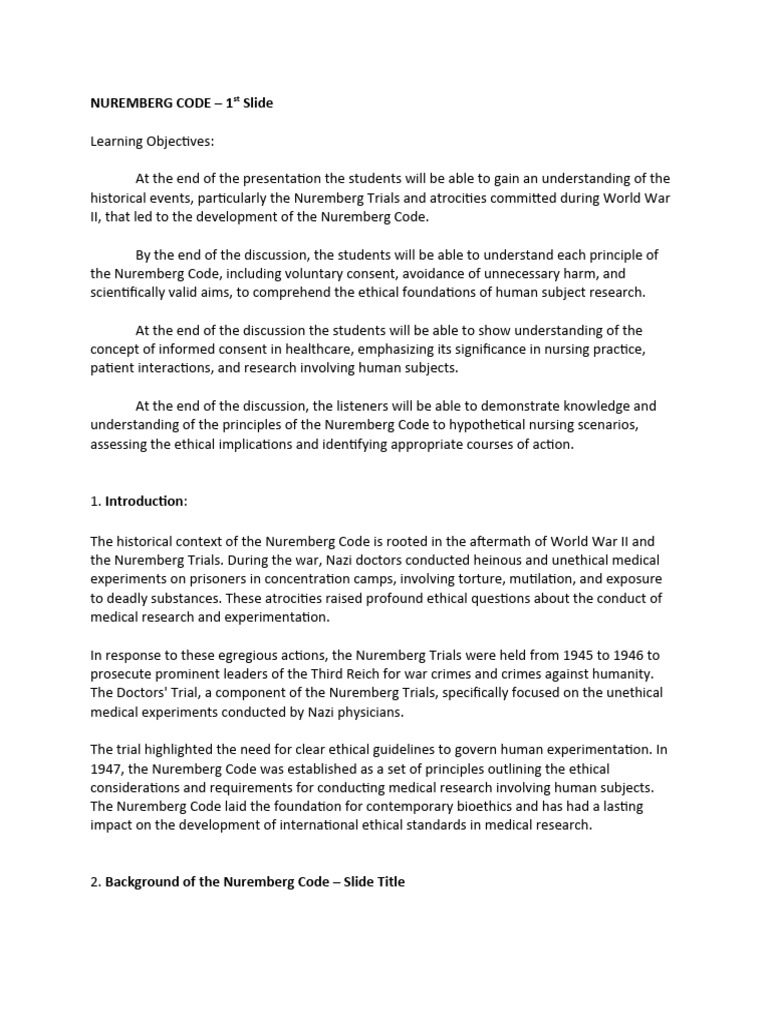 Nuremberg Code Hce | PDF | Informed Consent | Autonomy