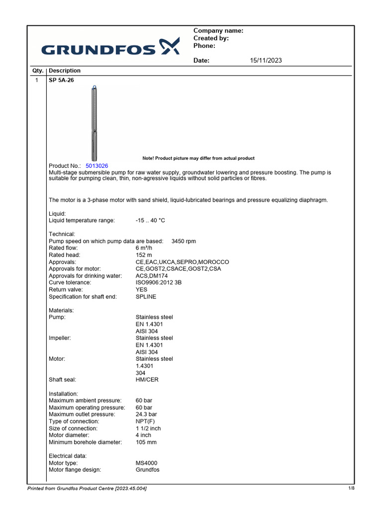 Grundfos Pump | PDF | Pump | Electric Motor