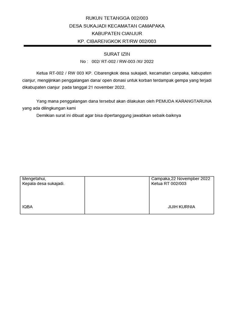 Kop Surat RT 003 | PDF