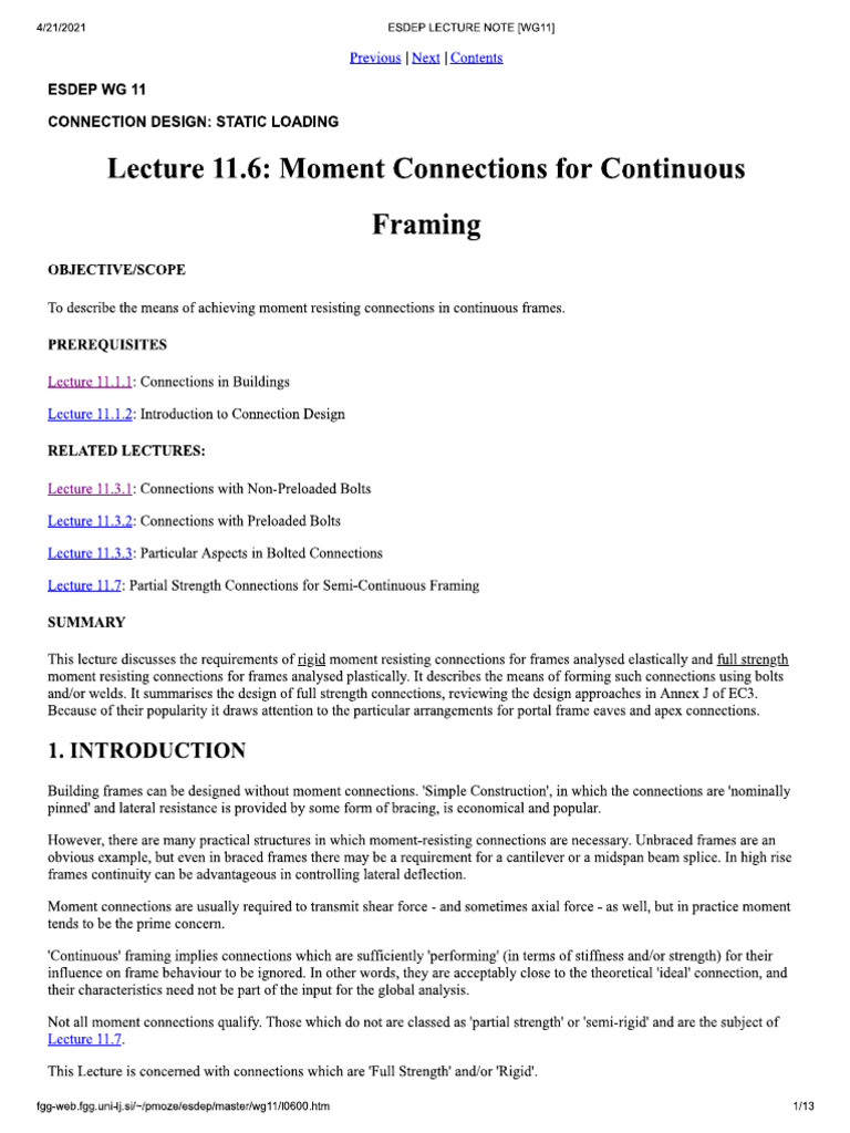 Lecture 11.6 Moment Connections For Continuous | PDF