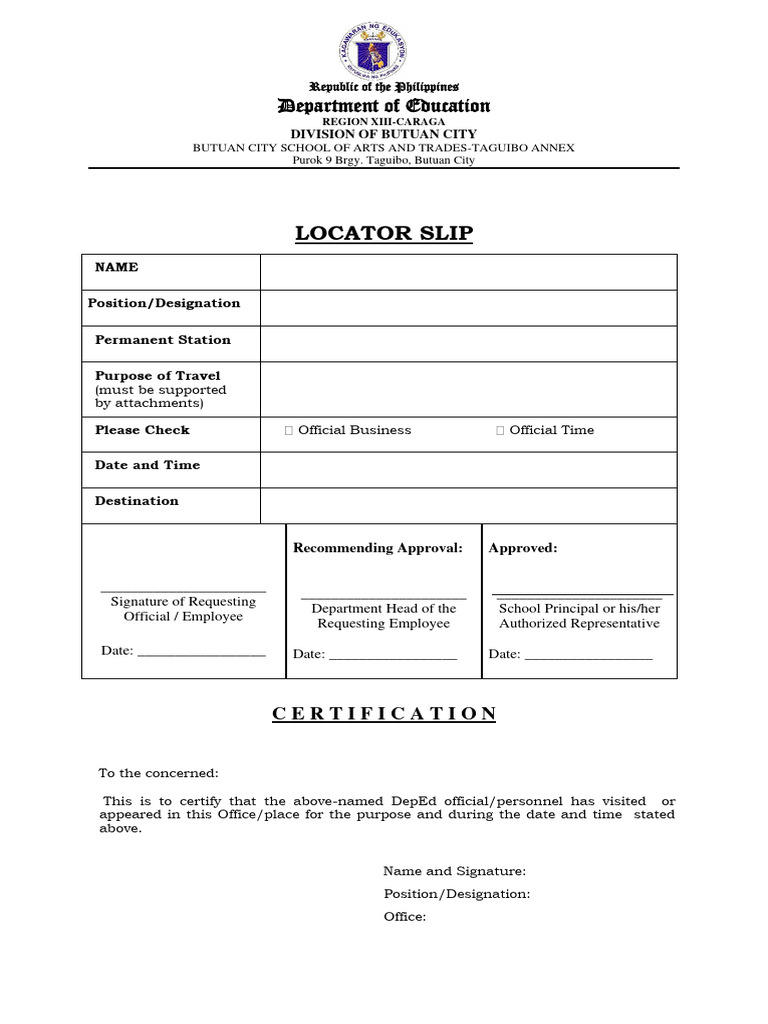 Annex Locator Slip For Official Business Within The City | PDF | Government
