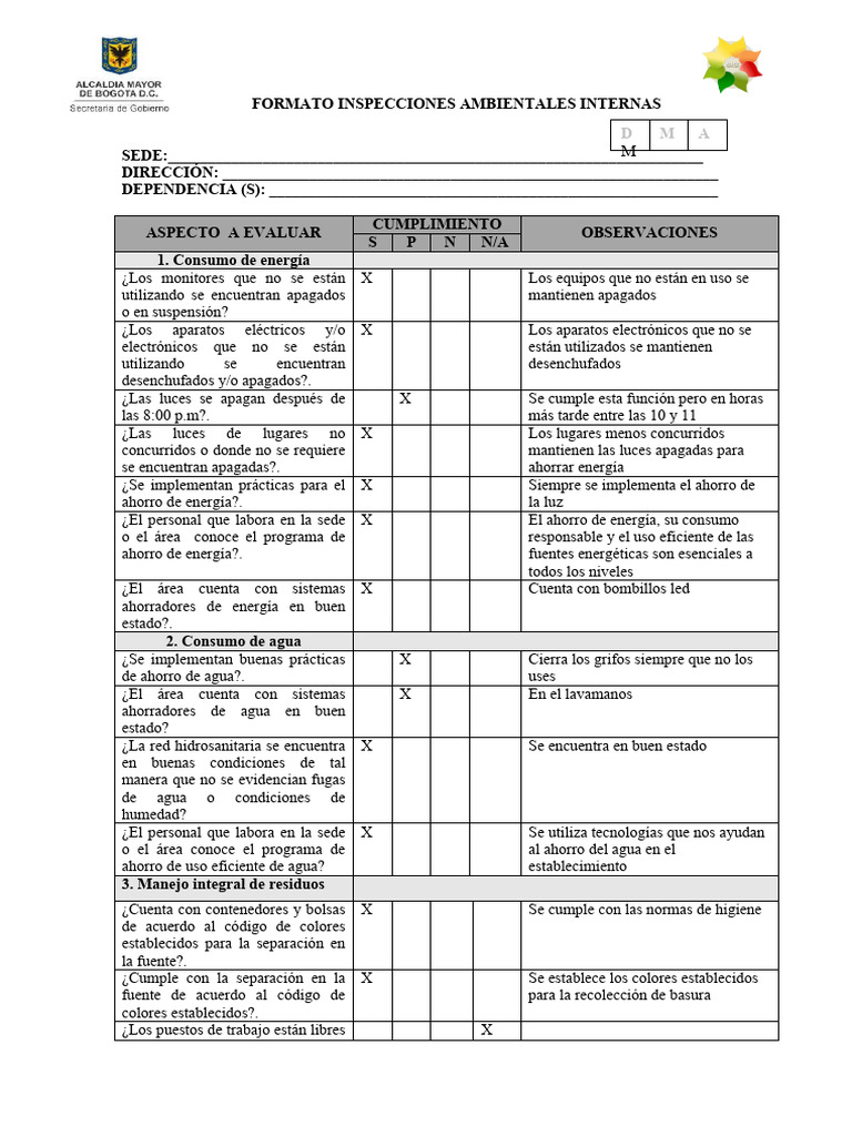 Lista de Chequeo Ambiental | PDF | Uso eficiente de energía | Residuos