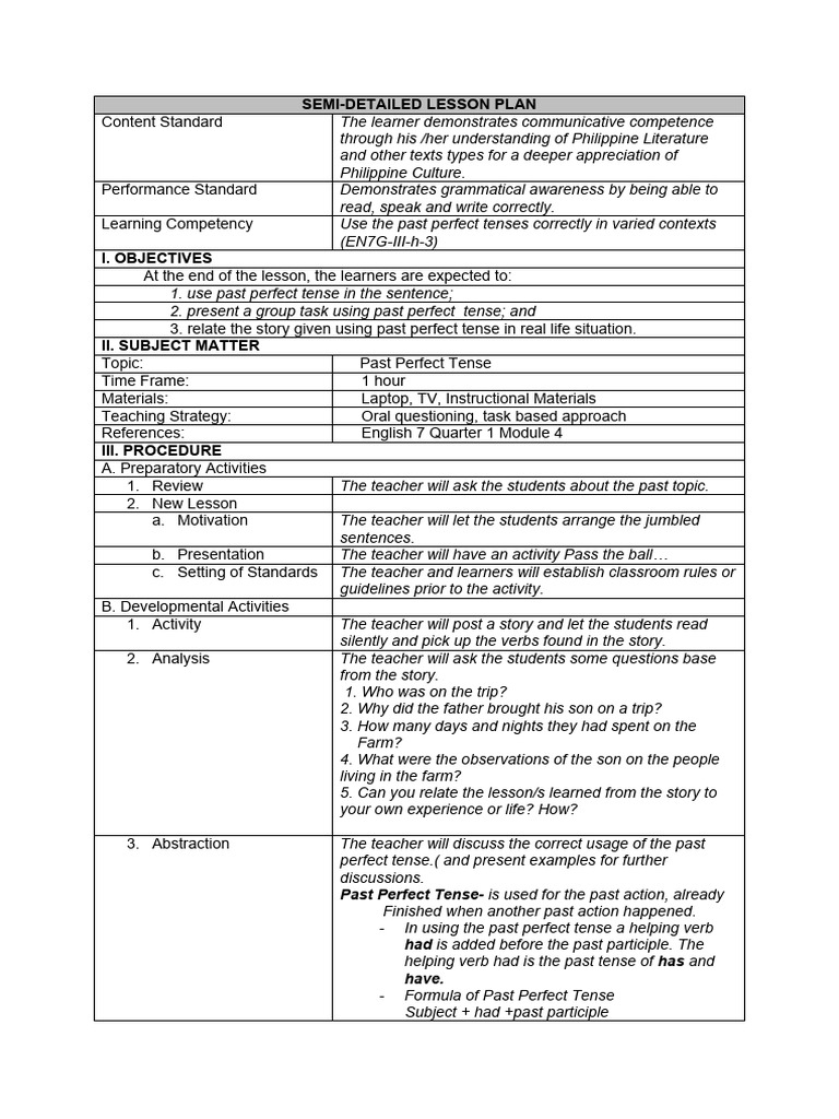 4as Lesson Plan 1st Quarter | PDF | Lesson Plan | Grammatical Tense