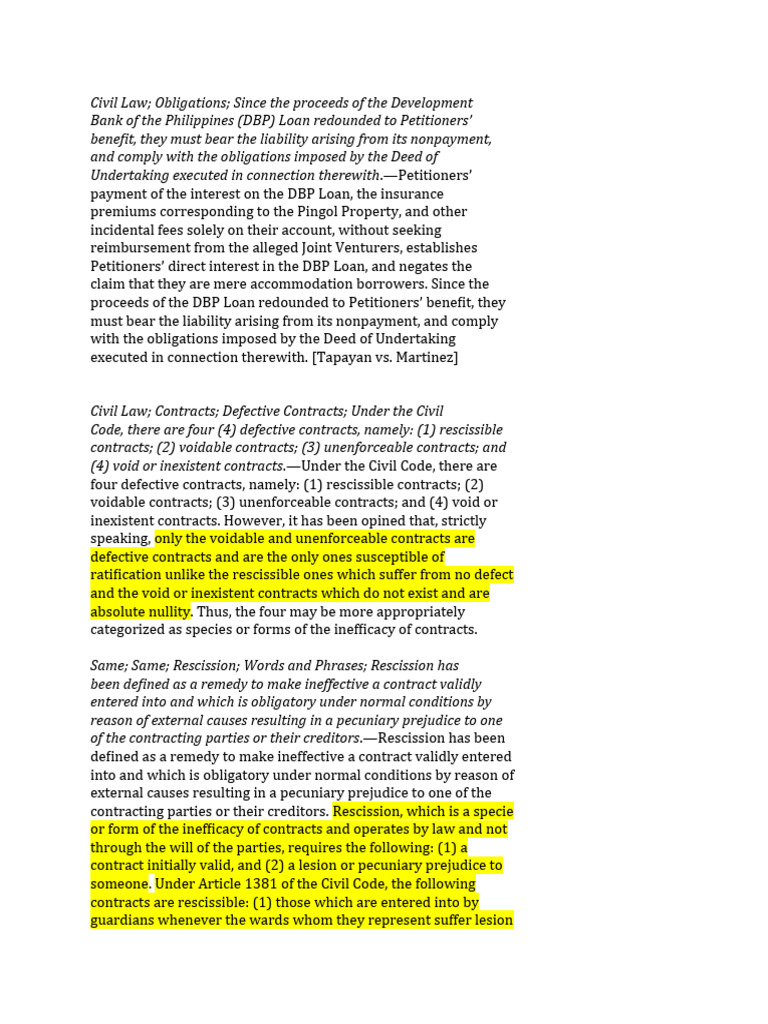 Caguioa Doctrines-Civ 2-Mt Topics | PDF | Liquidated Damages | Lease