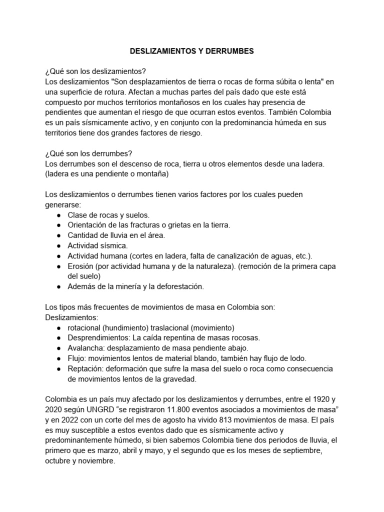 Deslizamientos y Derrumbes | PDF | Eventos naturales | Entorno natural