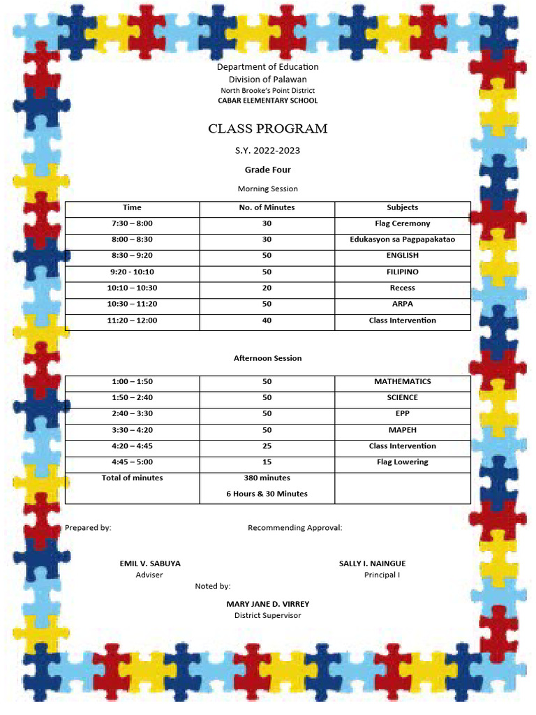 Class Program Grade 4 2022-2023 | PDF