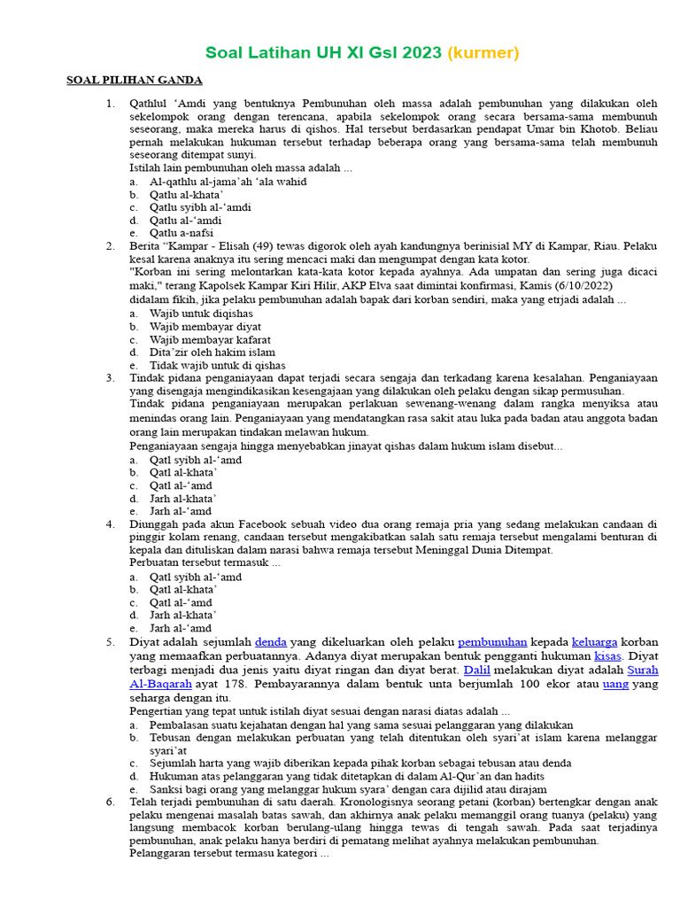 +soal PAS - Fikih XI-gsl Kurmer 2023 | PDF