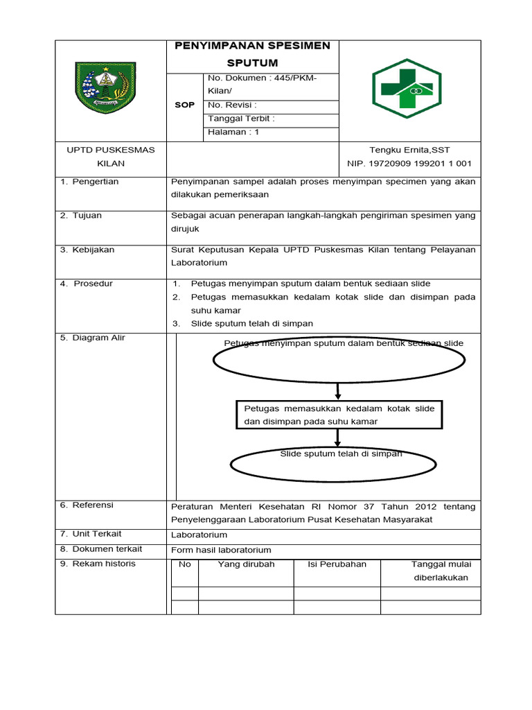 Sop Penyimpanan Spesimen Sputum | PDF