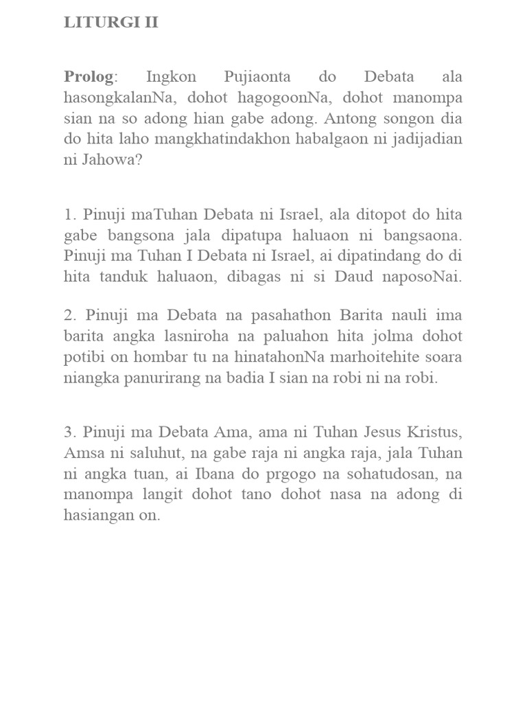 Liturgi Pujian dan Doa Batak | PDF