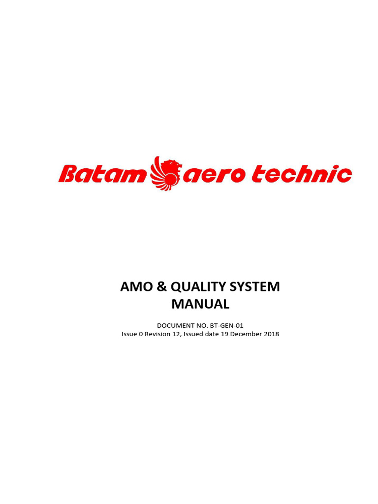 Amo & Quality System Manual Bt-Gen-01 Amqsm Issue 0 Rev. 12, Dated 19 ...