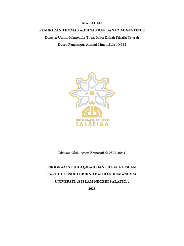 Pemikiran Thomas Aquinas Dan Santo Augustinus | PDF