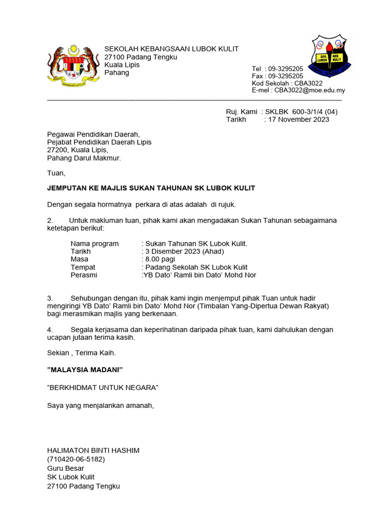 Surat Jemputan Sukan PPD | PDF