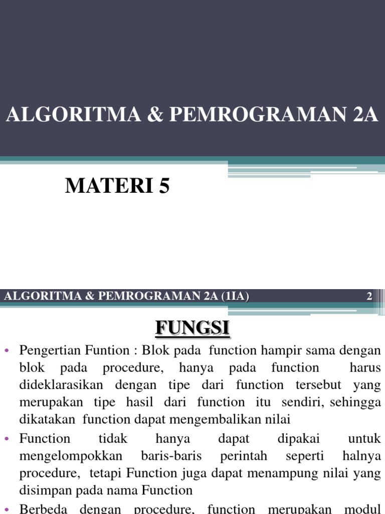 Algoritma & Pemrograman 2A (1IA) - Materi 5 | PDF | Metode & Bahan Ajar | Komputer