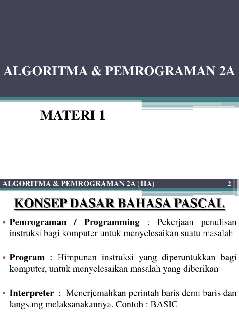 Algoritma & Pemrograman 2A (1IA) - Materi 1 | PDF