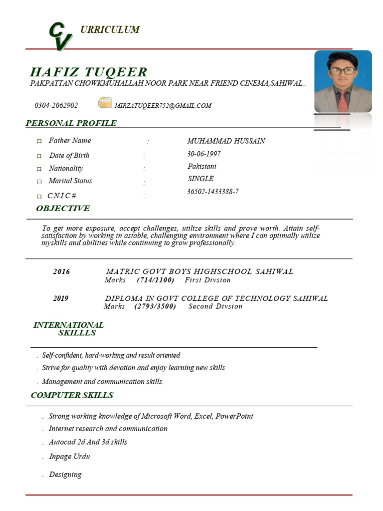 Hafiz Tuqeer CV 2023 | PDF