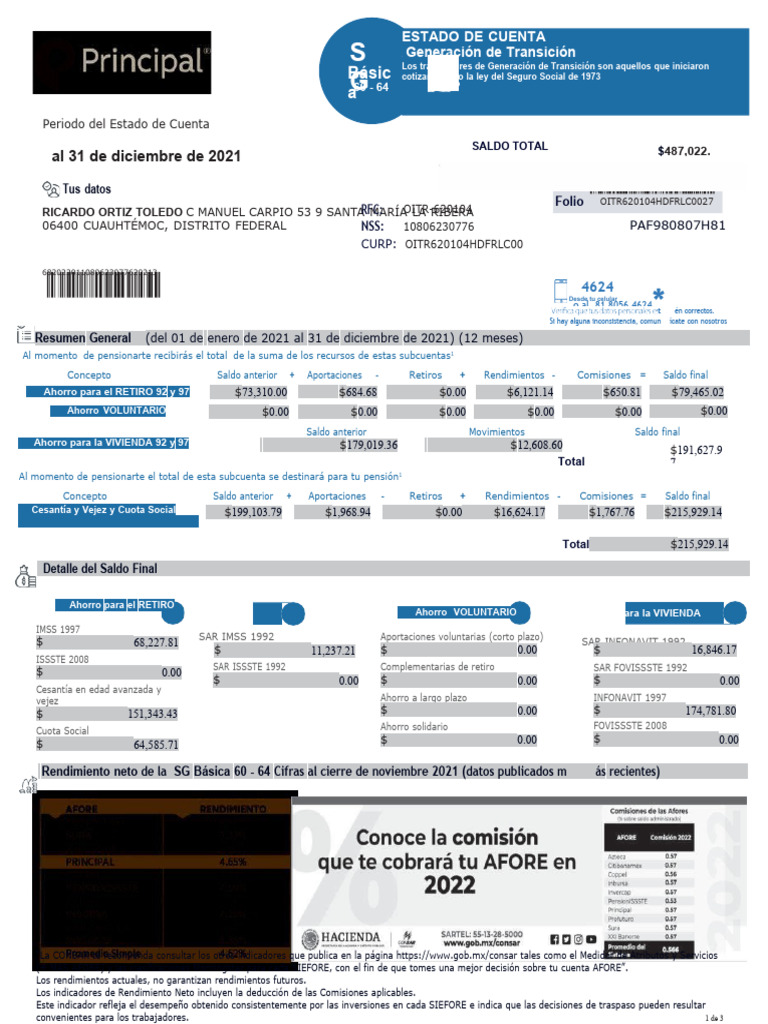 Estado de Cuenta Principal Afore 2021 | PDF