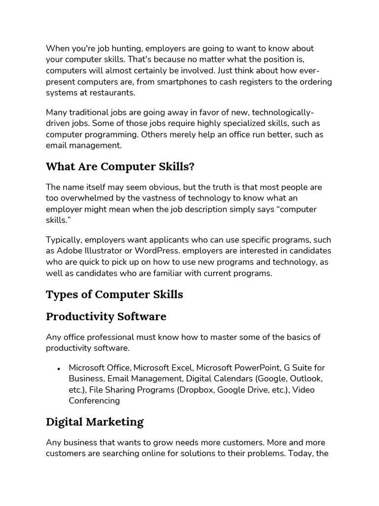 Computer Skills | PDF | Computer Programming | Software Computer Skills | PDF | Computer Programming | Software