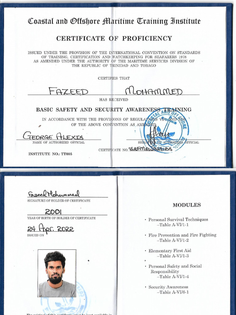 Basic Safety and Security Awareness Training COMTI - Fazeedmohammed | PDF