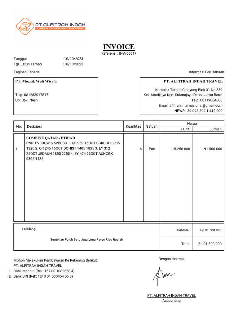 Invoice-INV - 00017 - 6 PAX | PDF