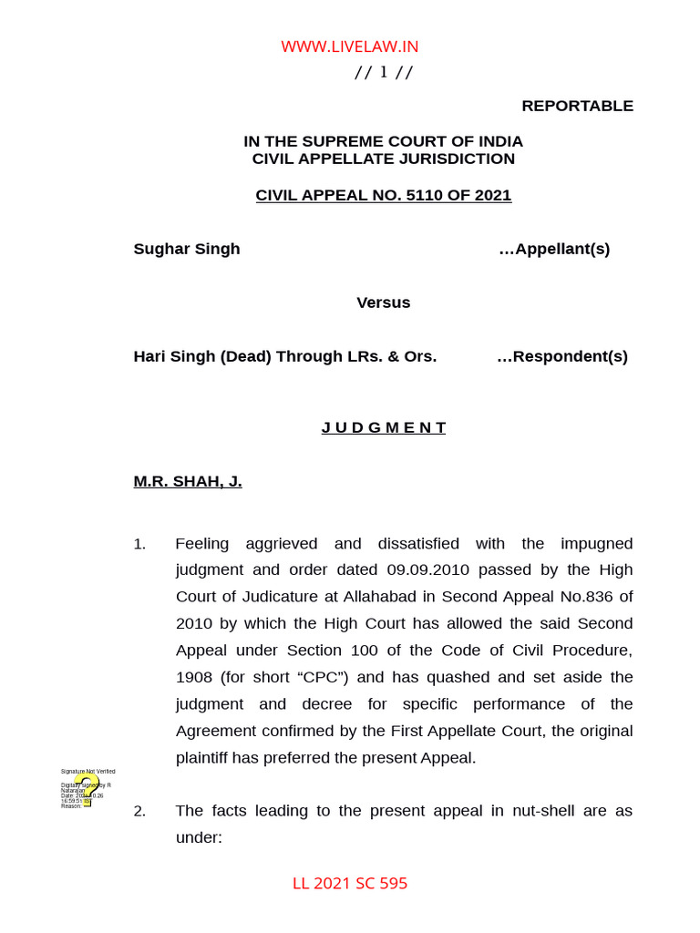 Sughar Singh Vs Hari Singh Dead LL 2021 SC 595 1 402994 | PDF | Lawsuit ...