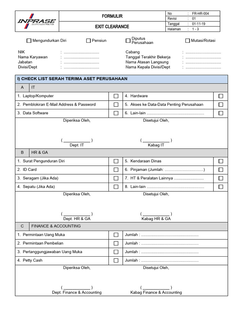 Formulir Exit Clearance | PDF