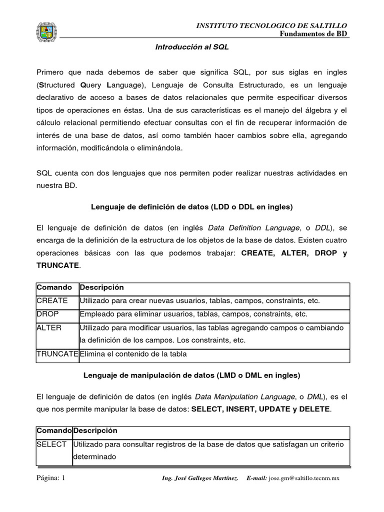 ISC Unidad VI Introducción Al SQL | PDF | SQL | Ciencias de la Computación ISC Unidad VI Introducción Al SQL | PDF | SQL | Ciencias de la Computación