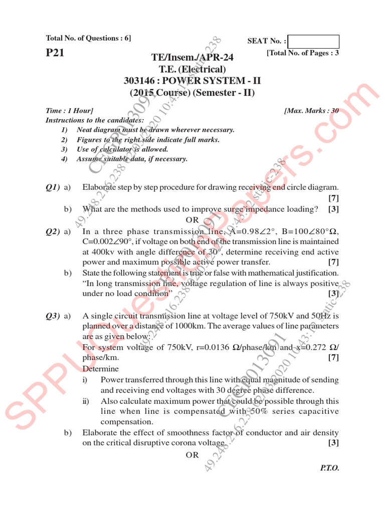 Be - Electrical Engineering - Semester 6 - 2020 - March - Power System II ps2 Pattern 2015 | PDF ...