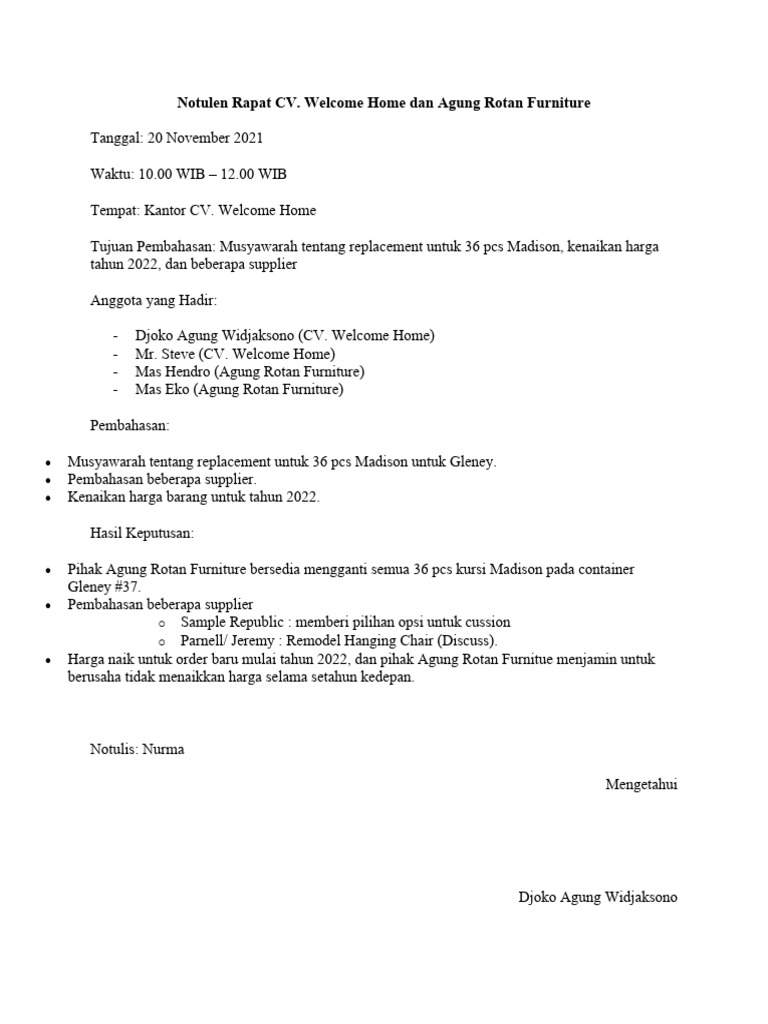 Notulen Rapat CV | PDF