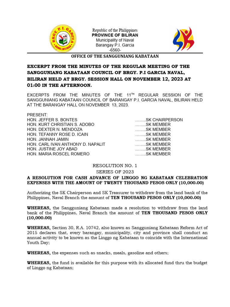 Resolution No. 1 in SK Mandatory Training | PDF | Government | Philippines
