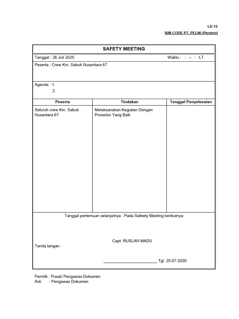 Contoh Master Review & Safety Meeting | PDF