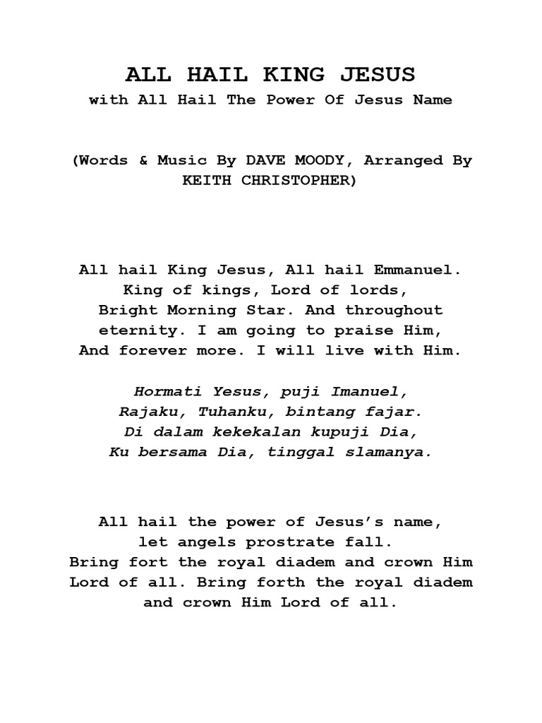 Liriks Lagu All Hail King Jesus | PDF