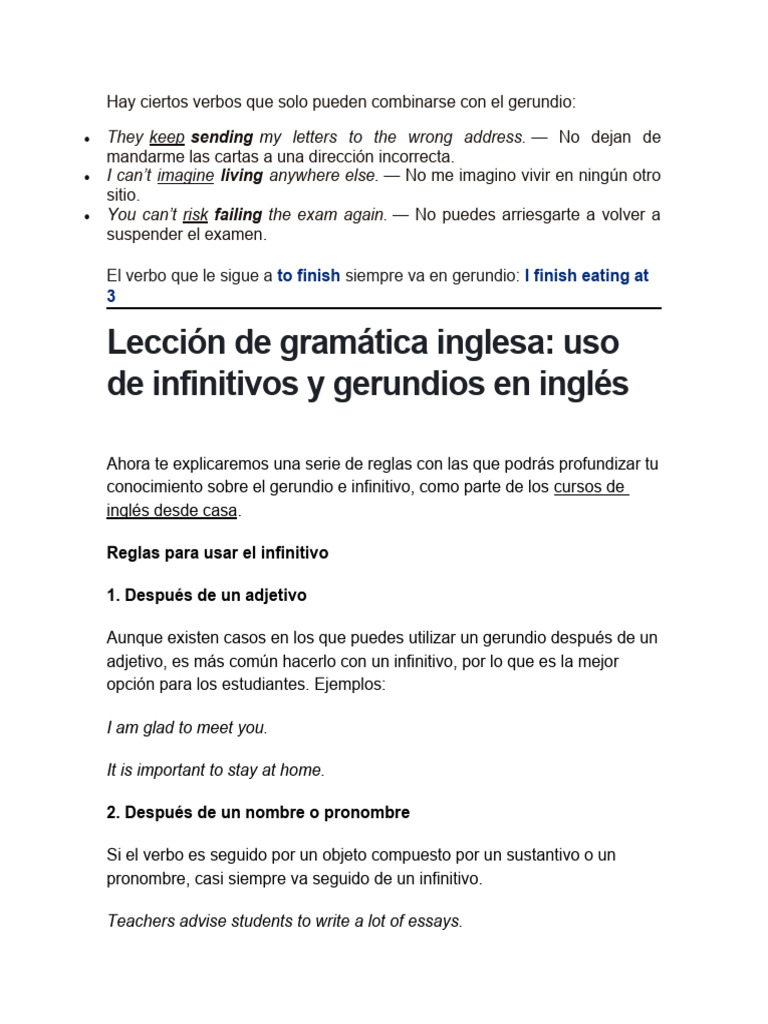Gerundio Infinitivo | PDF | Gramática inglesa | Morfología