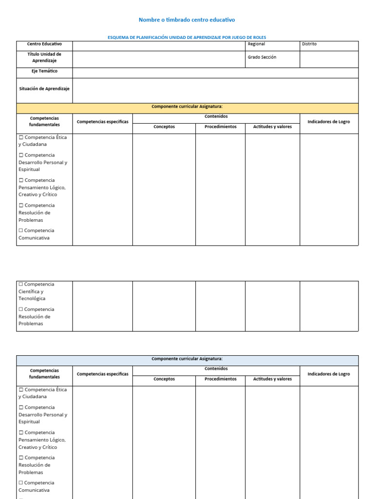 2 Esquema Planificación Juego de Roles | PDF | Evaluación | Aprendizaje