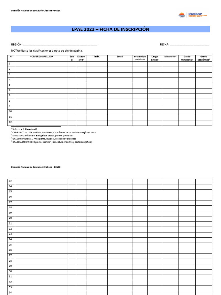 Dinec - Epae 23 - 02 Ficha de Inscripción | PDF