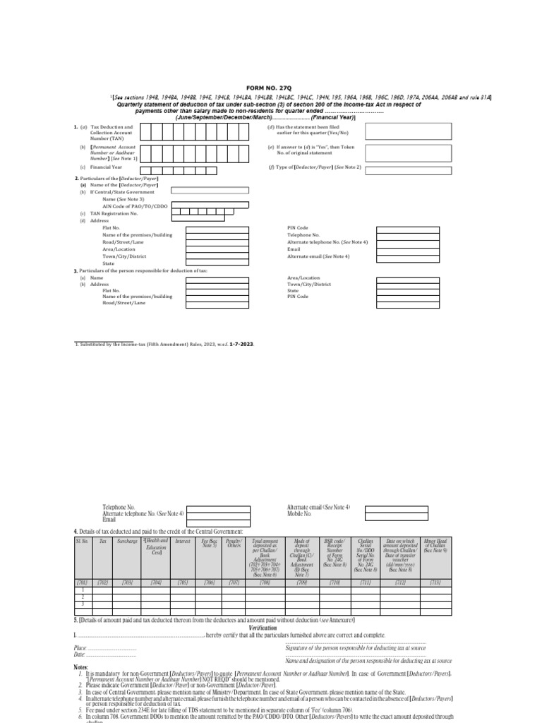 Form No. 27Q ( | PDF | Tax Deduction | Economies