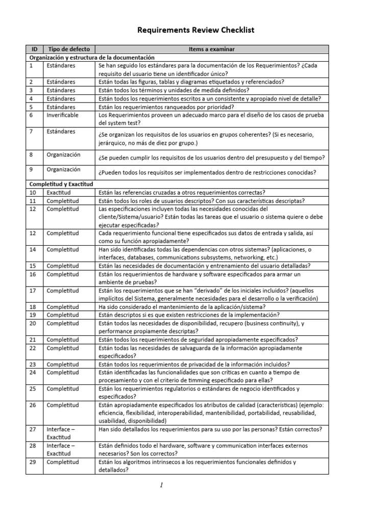 Requirements Review Checklist (Word) | PDF | Software | Ingeniería de ...